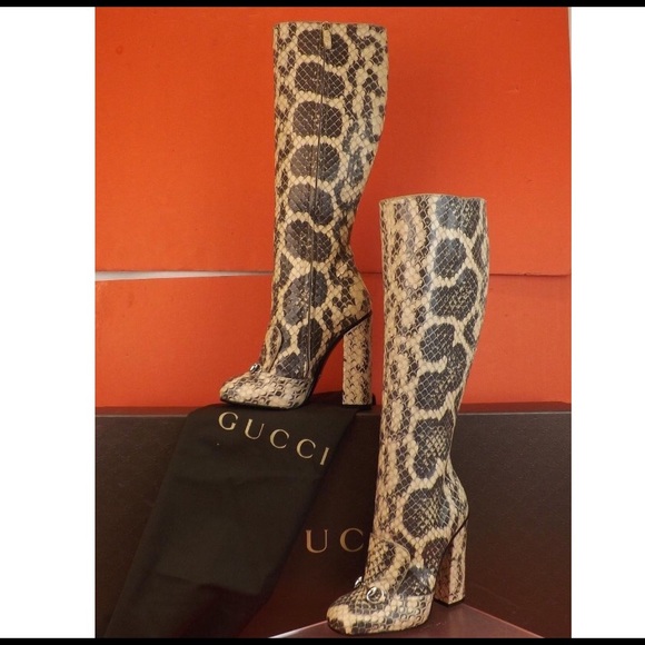 Gucci | Shoes | Gucci Leather Snakeskin Anaconda Lilian Tall Boots ...